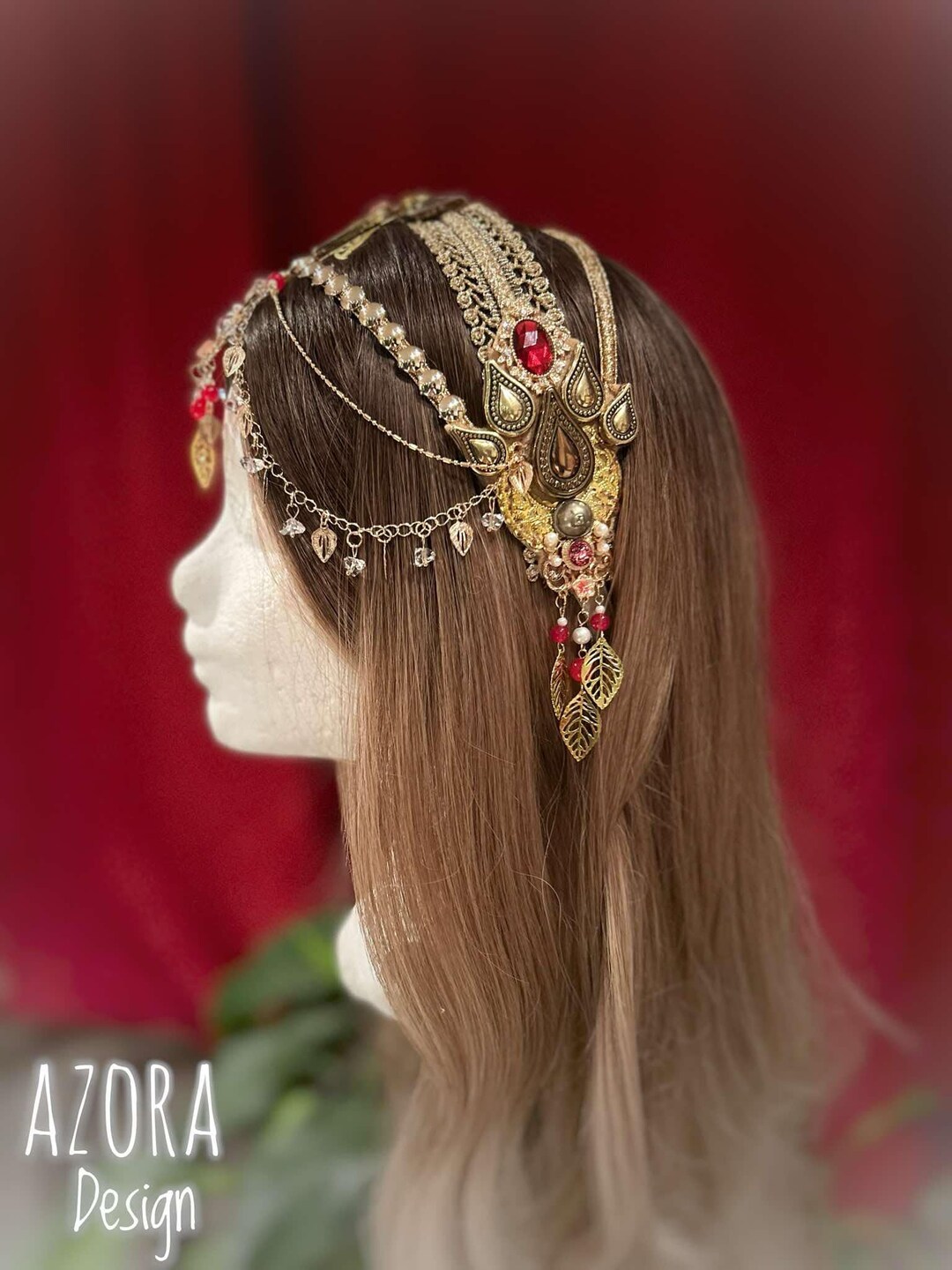 Azora Design Small Headdress Red Flower - Etsy