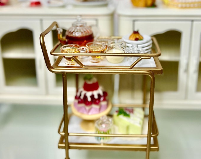 Mini Pink & Blue Tea Set, White Tea Cart And/or Decorations for 18 Inch ...