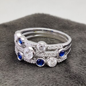 Multi Row CZ Diamond Ring, Vintage Inspired Ring, Sapphire and Diamond ...