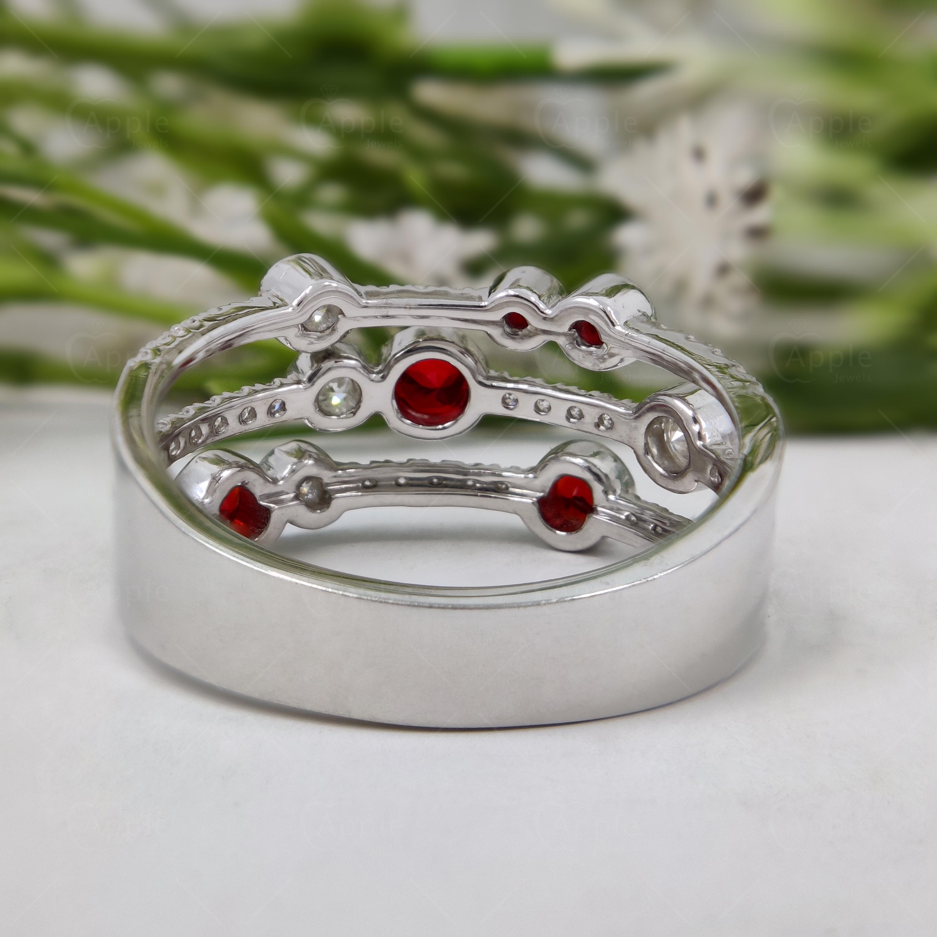 Natural Ruby and Moissanite Scattered Ring, Three Row Bubble Ring, Ruby ...