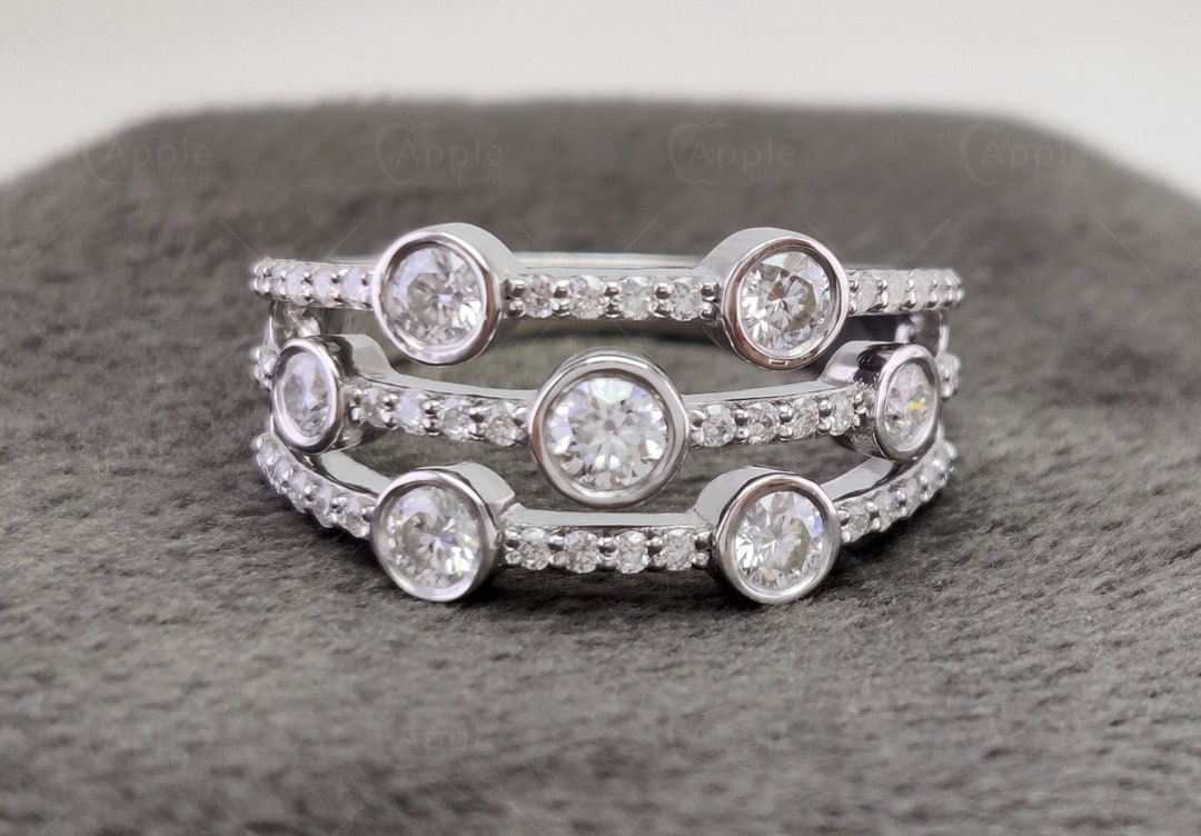 Rain Drop Ring, Bubble Style Bezel Set Moissanite Ring, Multi Stone ...