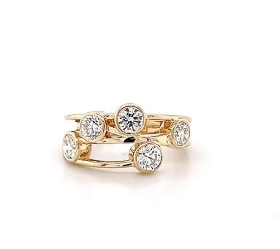 Bezel Set Moissanite Ring Multi Stone Cluster Engagement - Etsy