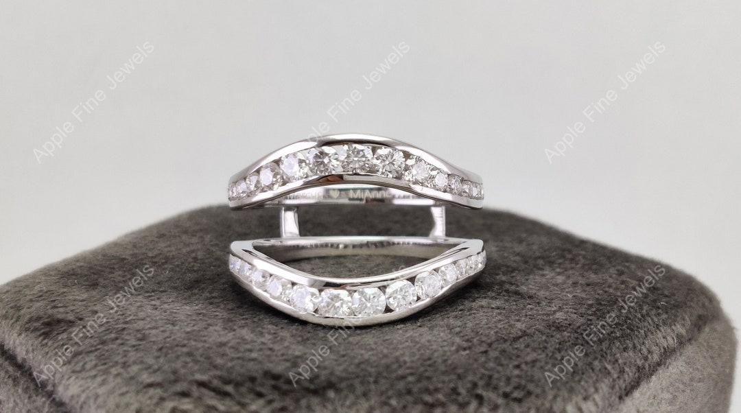 Double Curved Wedding Band, Moissanite Enhancer Ring, Engagement Ring ...