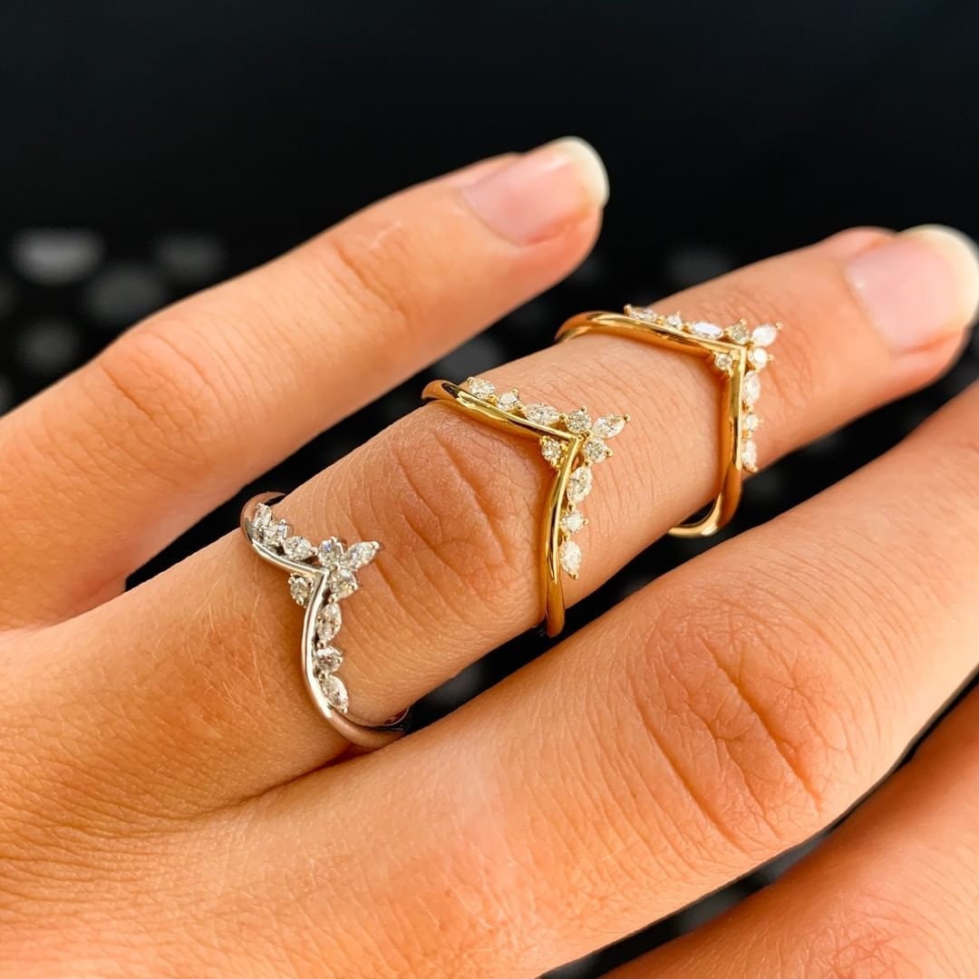 Curved Wedding Bands Women V Shaped Ring Chevron Stacking - Etsy