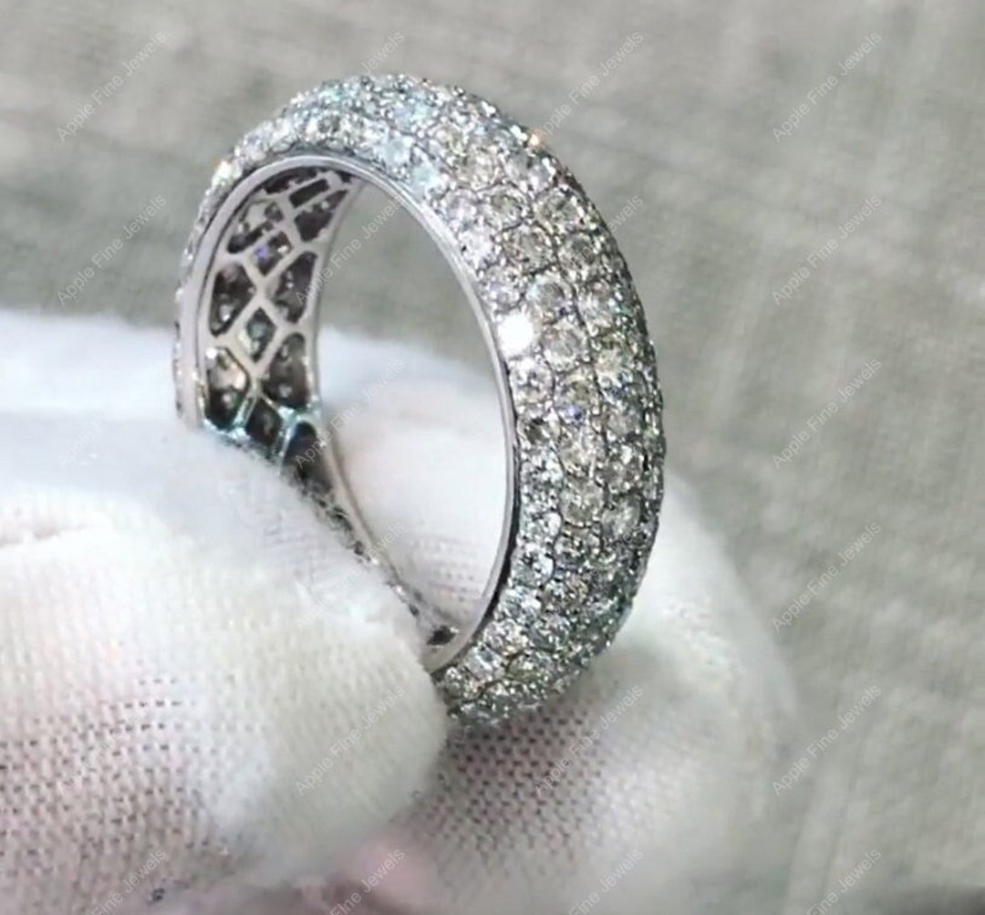 Micro Pave Moissanite Wedding Band Women, Multi Row Pave Diamond ...