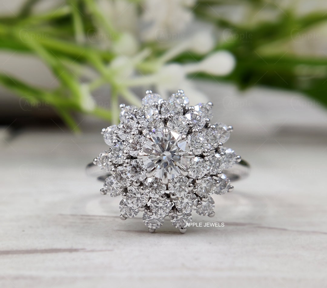 Cluster Moissanite Diamond Ring, Snowflake Inspired Ring, Multi Stone ...