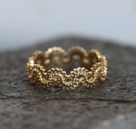 Gold Lace Wedding Band Vintage Style Wedding Bands Women | Etsy