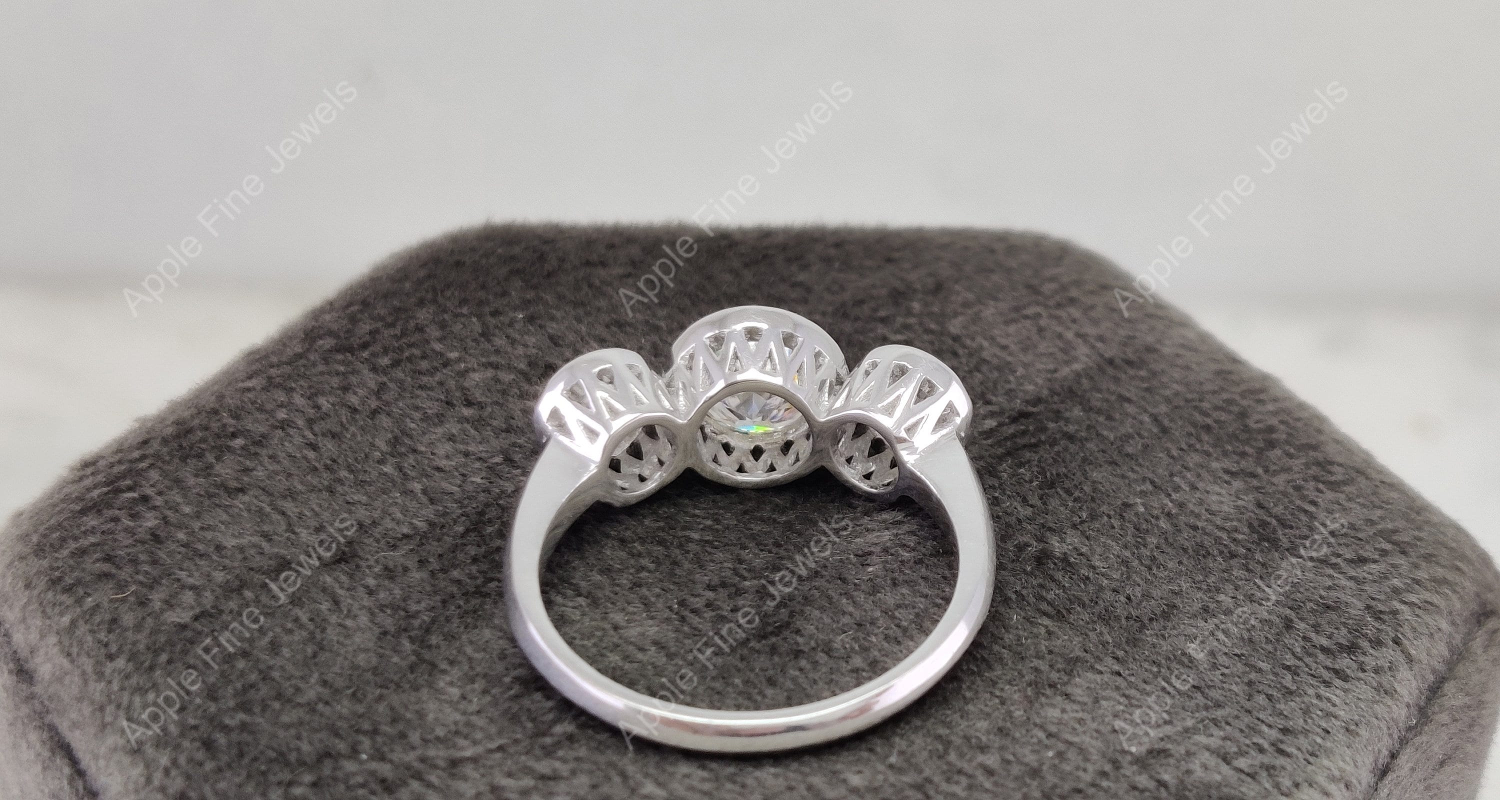 Bezel Set Three Stone Engagement Ring 3 Stone Moissanite - Etsy