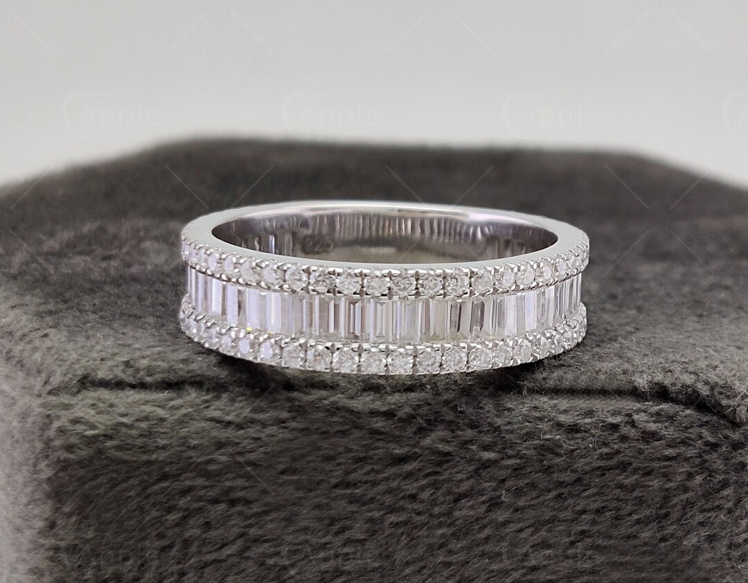 Baguette and Round Eternity Band Women, Moissanite Baguette Wedding ...