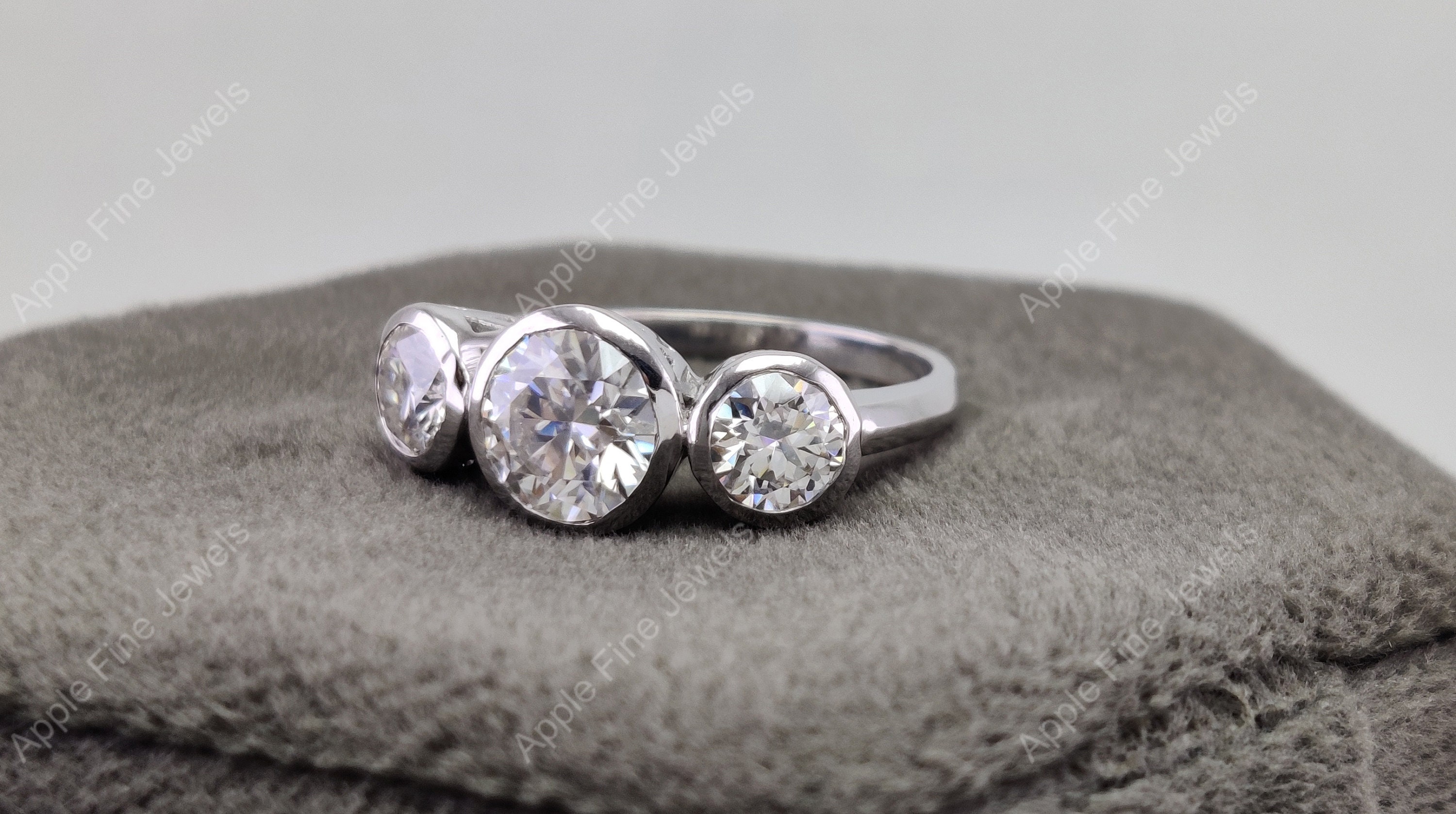 Bezel Set Three Stone Engagement Ring 3 Stone Moissanite - Etsy