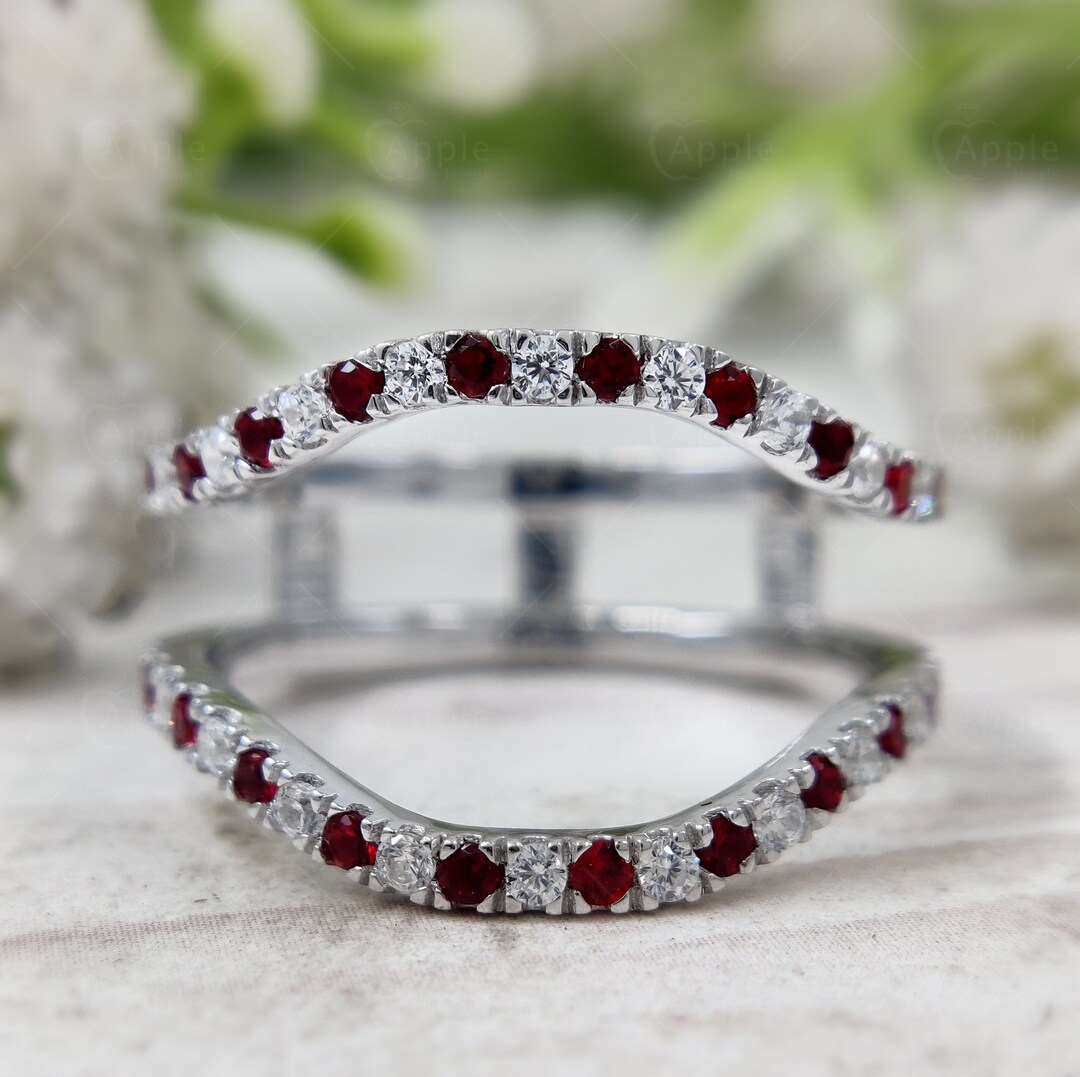 Alternating Red Ruby and Moissanite Ring Enhancers and Wraps, Double ...