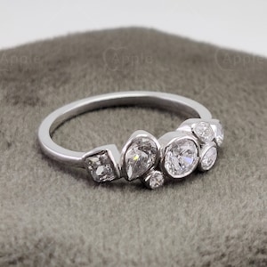 Scattered Stone Ring, Mixed Cut Moissanite Ring, Multi Shape Wedding ...