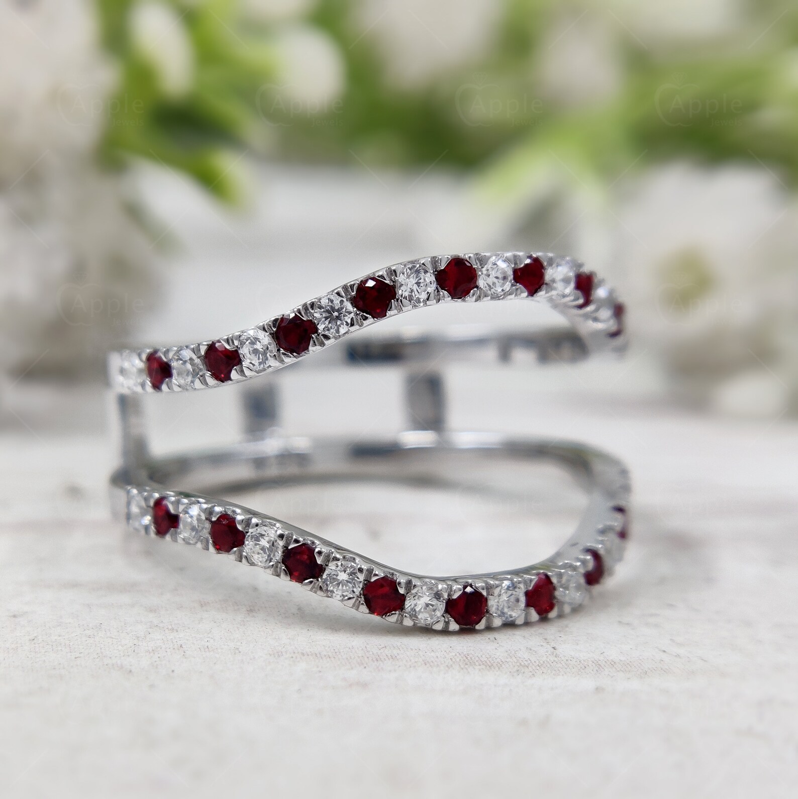 Ruby Moissanite Ring Enhancer, Sterling Silver Wedding Band - Etsy