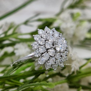 Cluster Moissanite Diamond Ring, Snowflake Inspired Ring, Multi Stone ...
