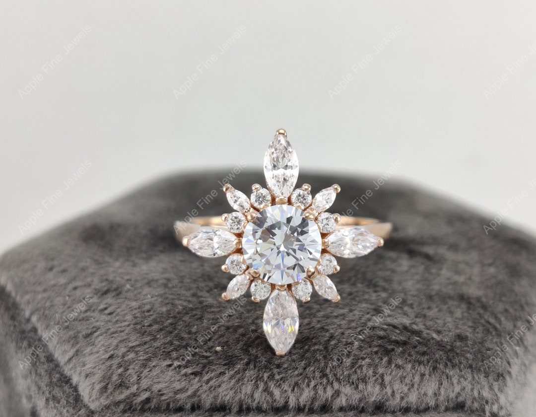 Art Deco Vintage Engagement Ring, Moissanite Starburst Ring, Gatsby ...