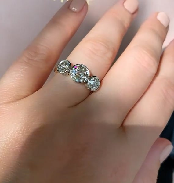 Bezel Set Three Stone Engagement Ring Two Tone 3 Stone - Etsy