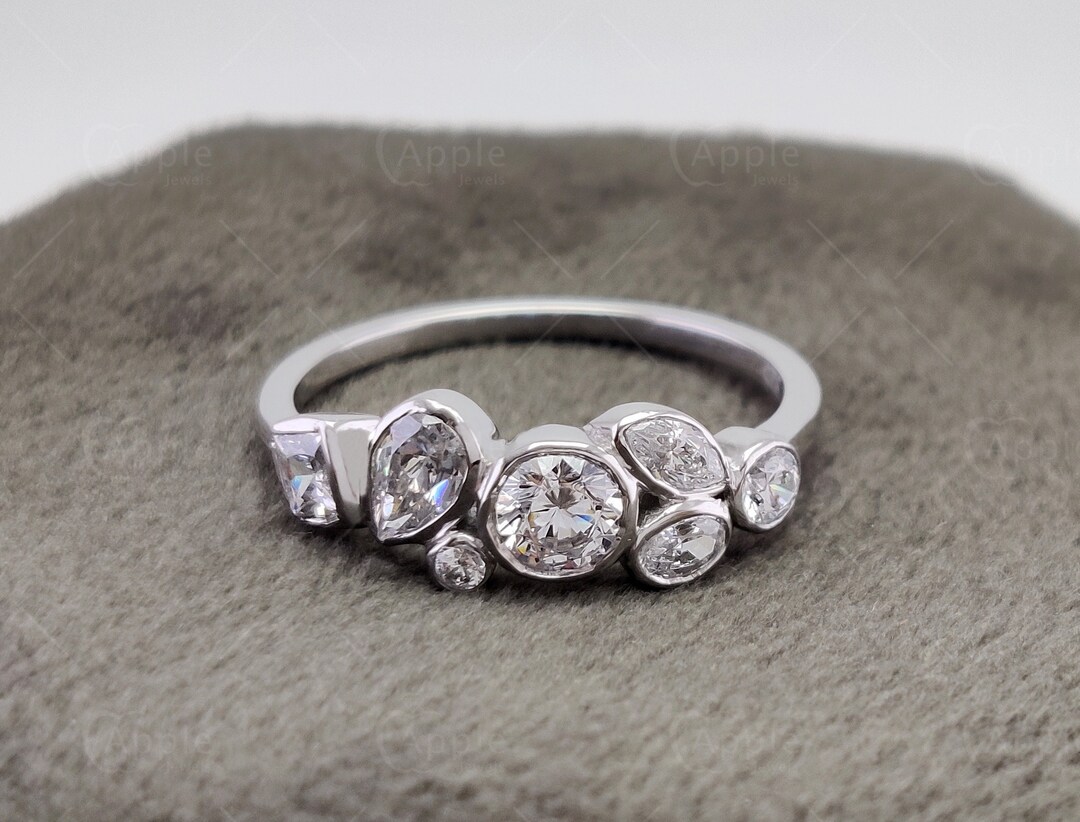 Scattered Stone Ring, Mixed Cut Moissanite Ring, Multi Shape Wedding ...