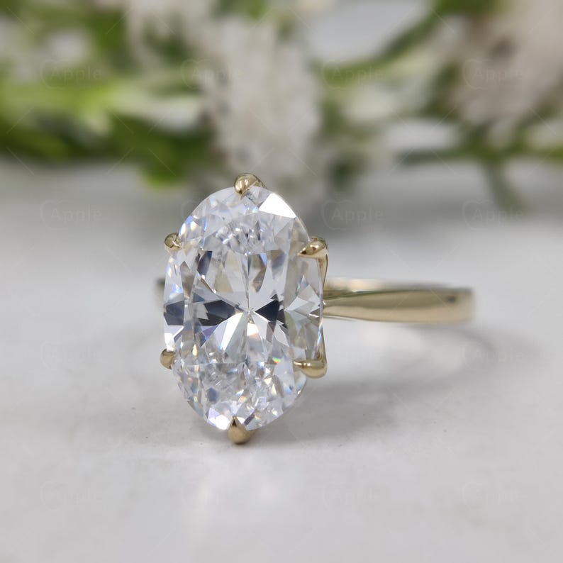 Oval Solitaire Lotus Setting Engagement Ring Flower Tulip Setting Ring ...