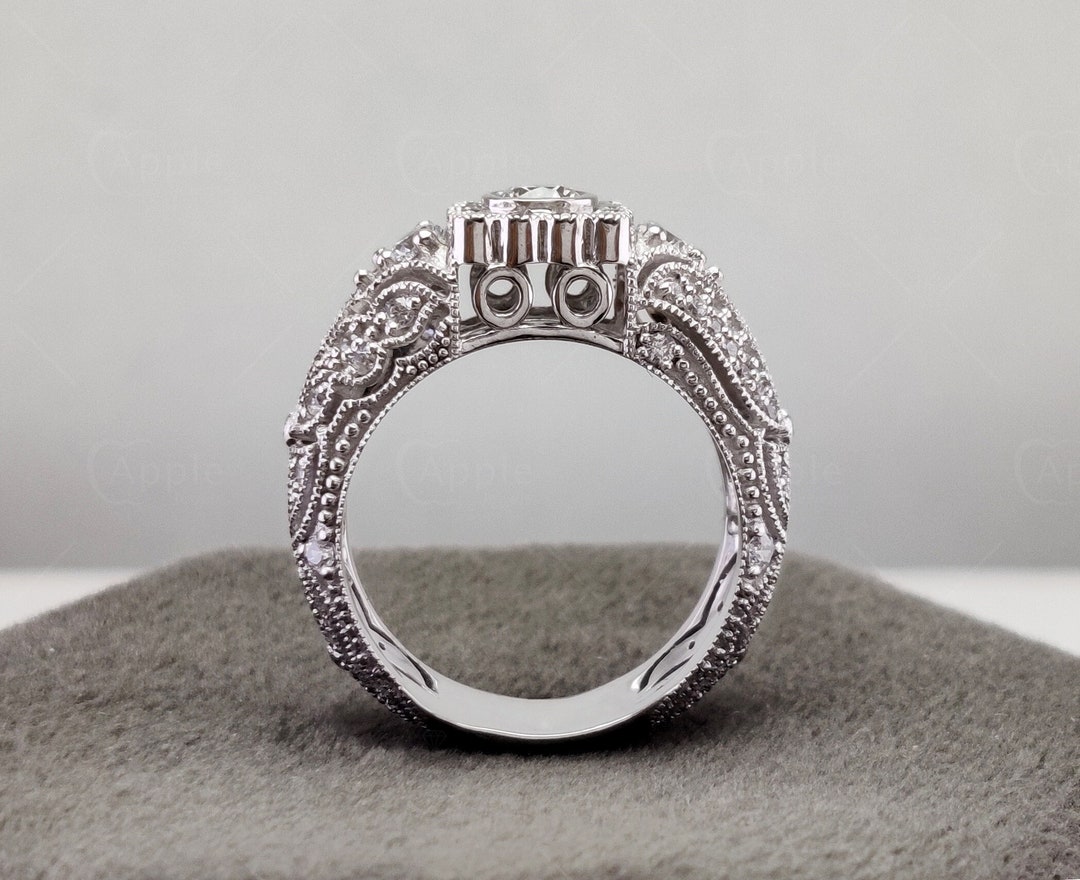 Vintage Wide Band Rings for Women, Edwardian Milgrain Wedding Band, Art ...