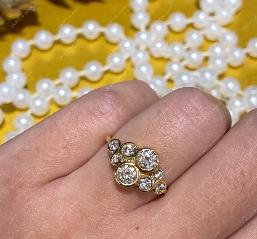 Multi Stone Bezel Set Moissanite Ring, Scattered Bubble Ring, Gold ...