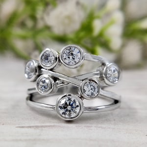 Crossover Bezel Set Ring, Moissanite Scatter Ring, Multi Stone Bubble ...