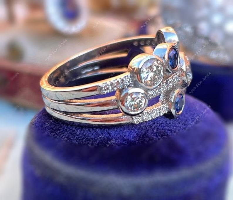 Multi Row CZ Diamond Ring Vintage Inspired Ring Sapphire and - Etsy