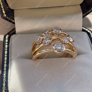 Crossover Bezel Set Ring, Moissanite Scatter Ring, Multi Stone Bubble ...