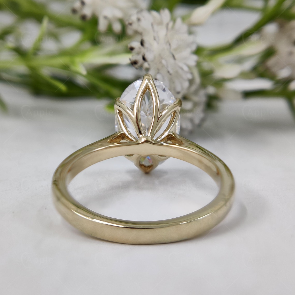 Oval Solitaire Lotus Setting Engagement Ring Flower Tulip Setting Ring ...