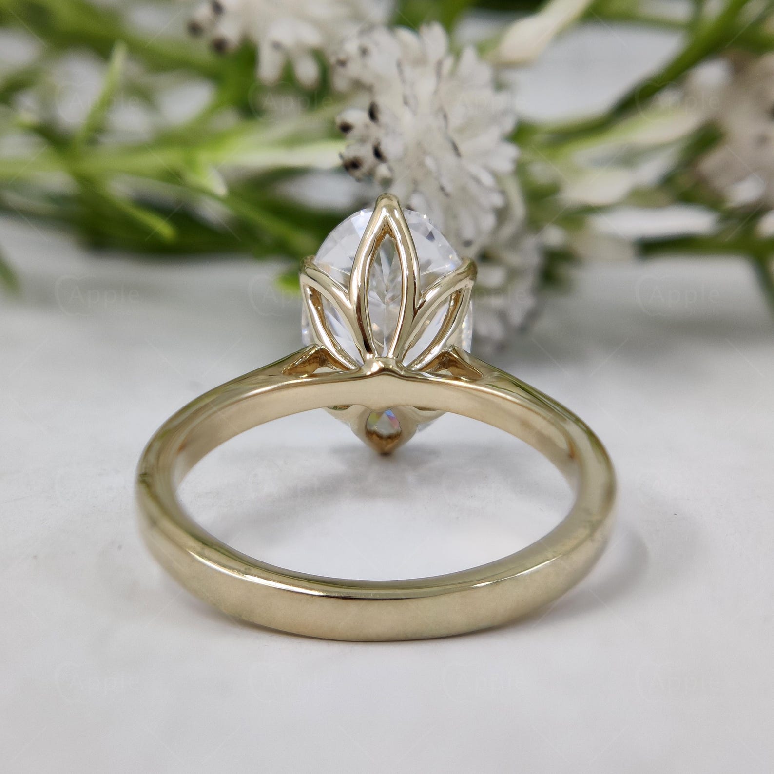 Oval Solitaire Lotus Setting Engagement Ring Flower Tulip Setting Ring ...