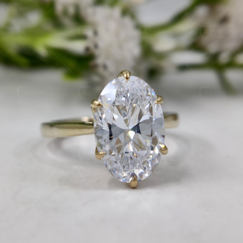 Oval Solitaire Lotus Setting Engagement Ring Flower Tulip Setting Ring ...