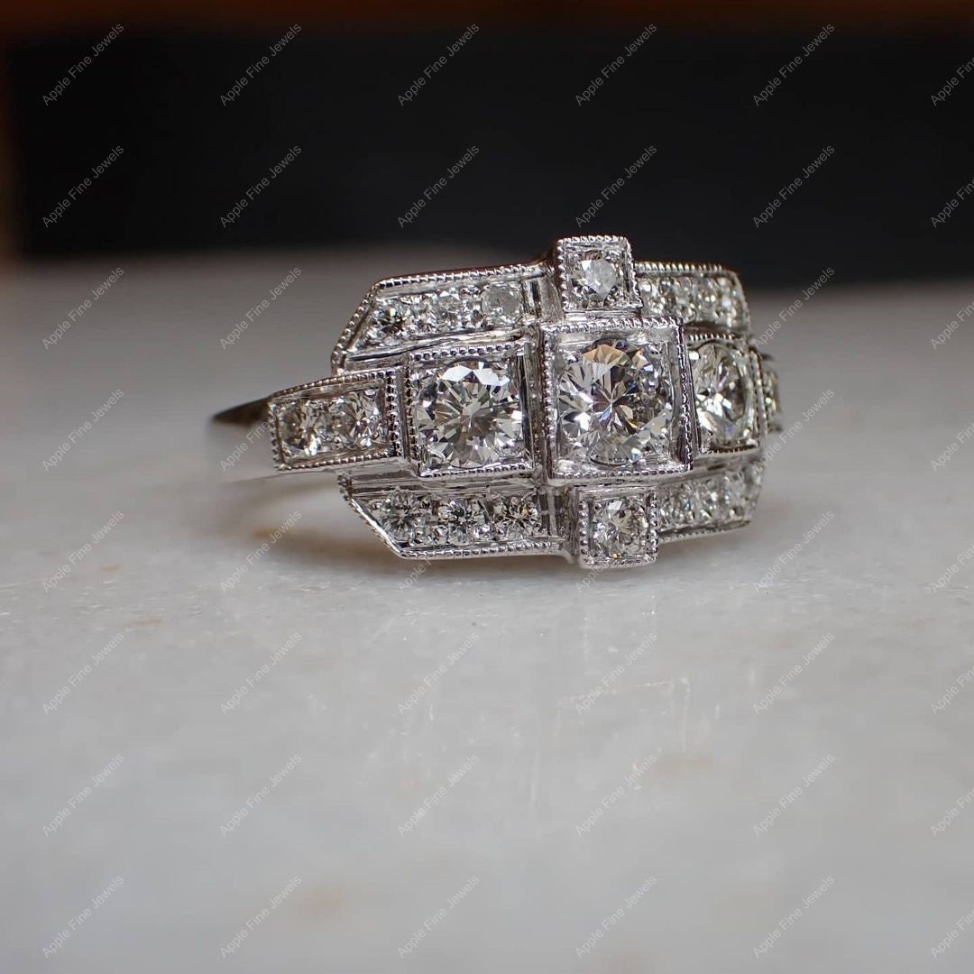 Edwardian Style Ring, Art Deco Vintage Milgrain Ring, Antique Silver ...