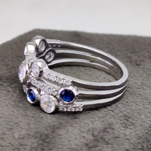 Multi Row CZ Diamond Ring, Vintage Inspired Ring, Sapphire and Diamond ...