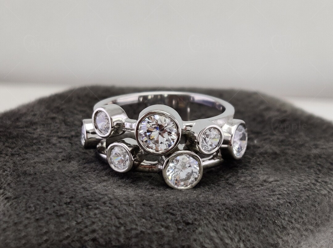 Moissanite Scattered Stone Ring, 2 Row Multi Stones Ring, Art Deco ...