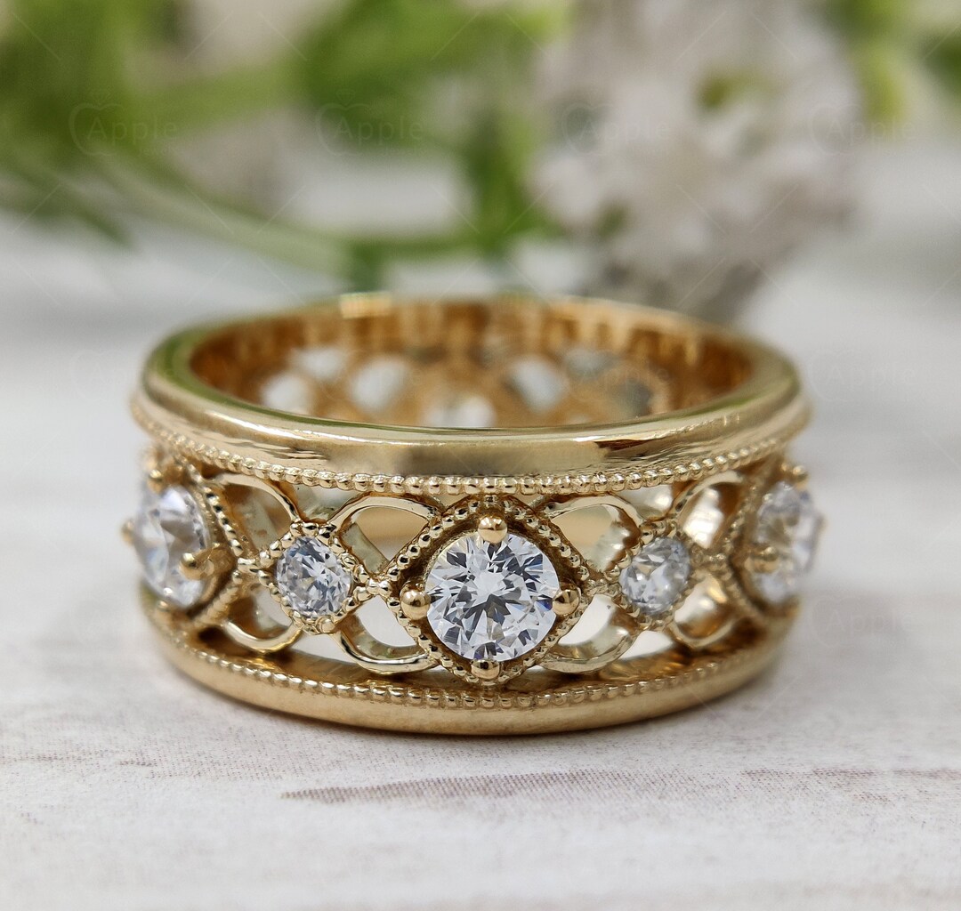 Vintage Wedding Bands Women, Unique Eternity Rings for Women, Art Deco ...