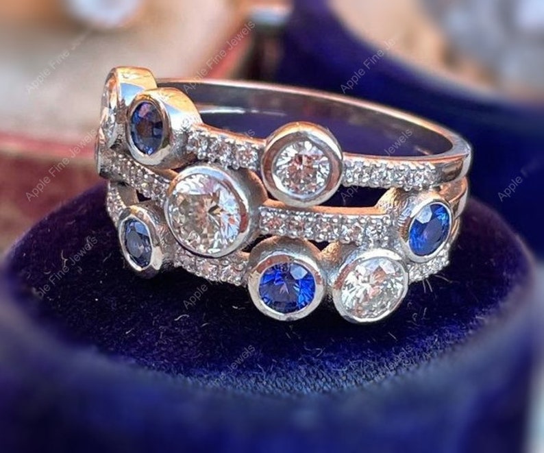 Multi Row CZ Diamond Ring Vintage Inspired Ring Sapphire and - Etsy