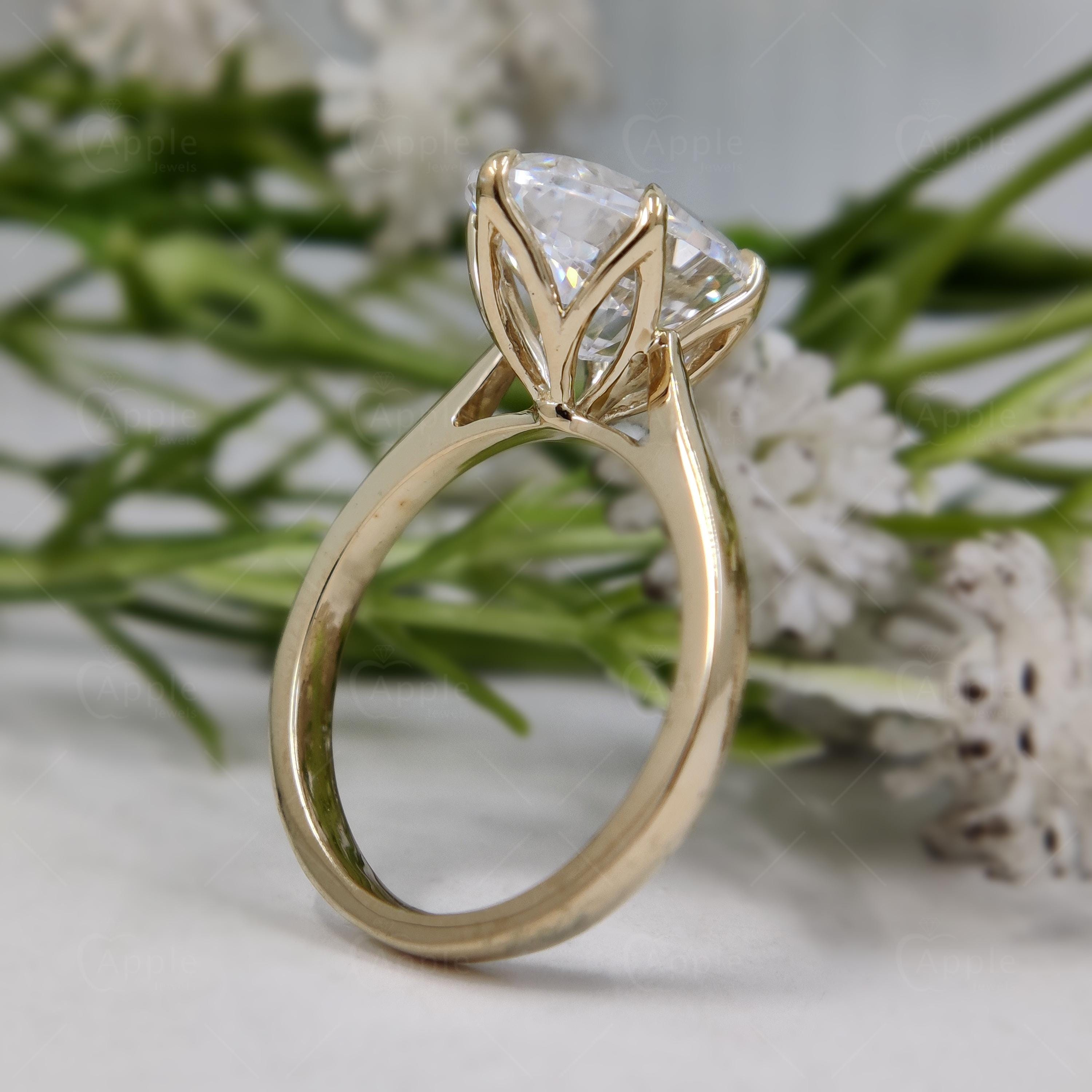 Oval Solitaire Lotus Setting Engagement Ring Flower Tulip Setting Ring ...
