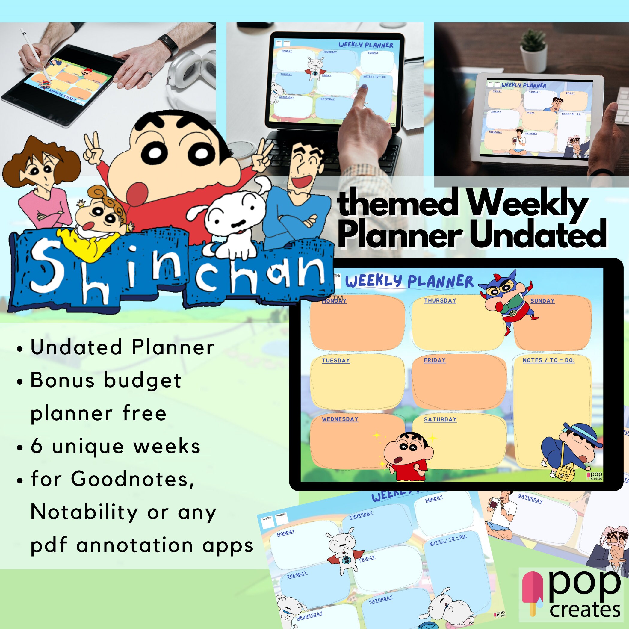 Crayon Shin Chan Themed Weekly Planner Digital Template Undated 6 Weeks ...