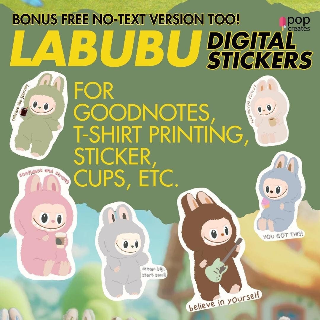 Cute LABUBU Digital Stickers | 6 Unique Labubu PNG Inspirational Quotes ...