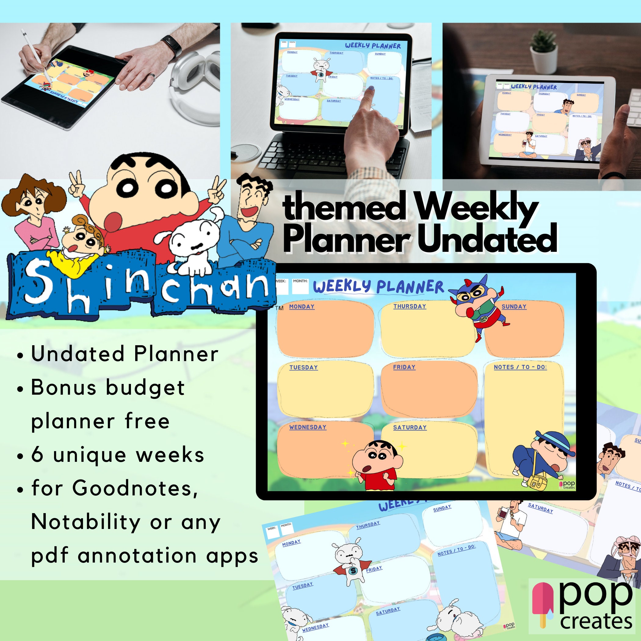 Crayon Shin Chan Themed Weekly Planner Digital Template Undated 6 Weeks ...