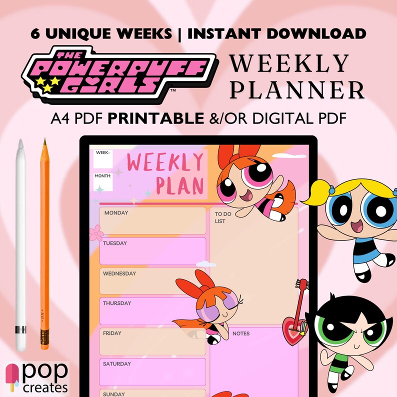 Printable Powerpuff Girls Theme Weekly Planner Undated 6 Weeks for ...