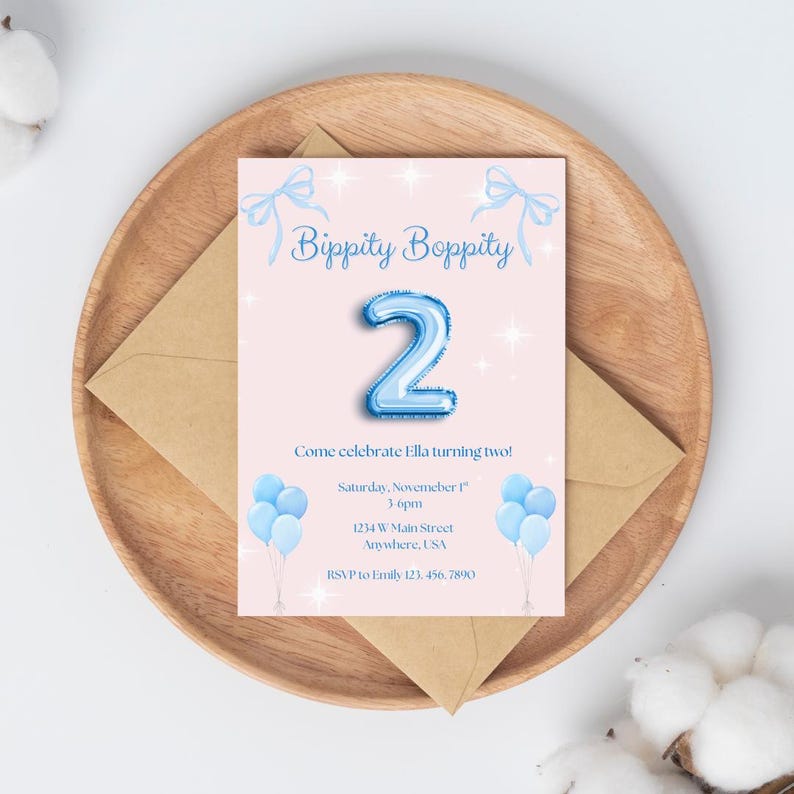 Bippity Boppity Two, 2nd Birthday Party Invitation - Etsy