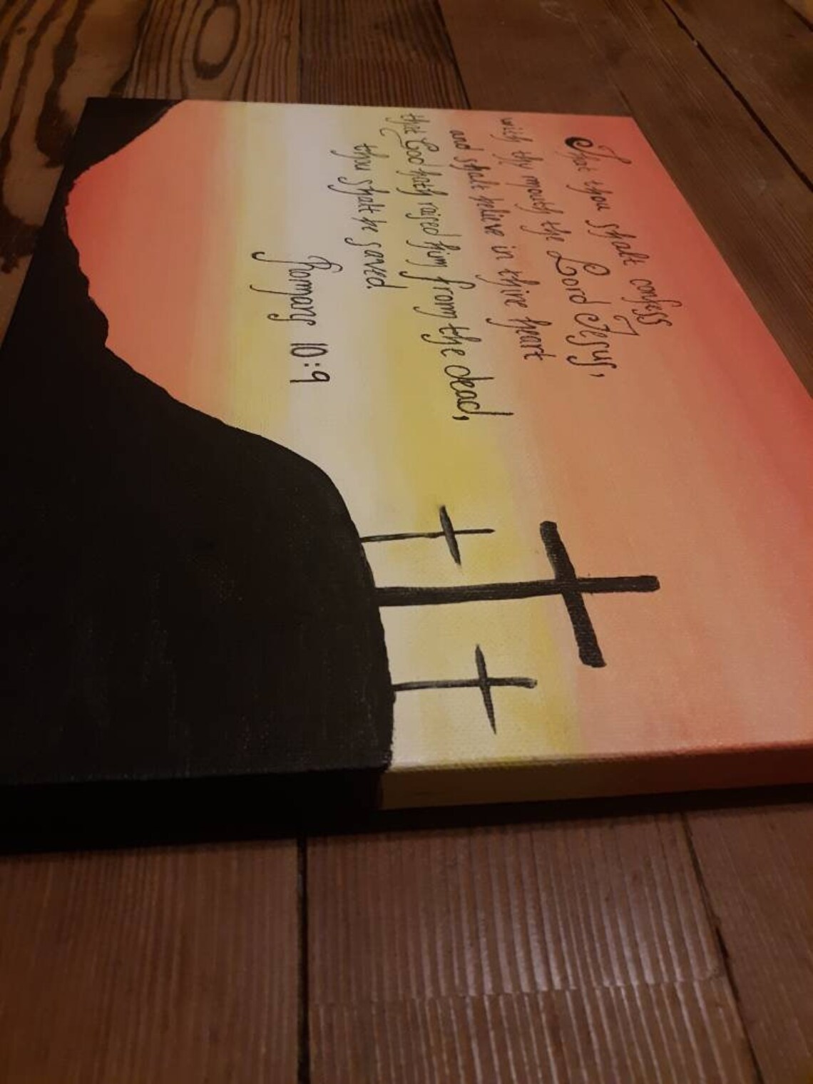 Acrylic Painting With Bible Verse, Romans 10: 9, 9x 12 Stretched Canvas ...