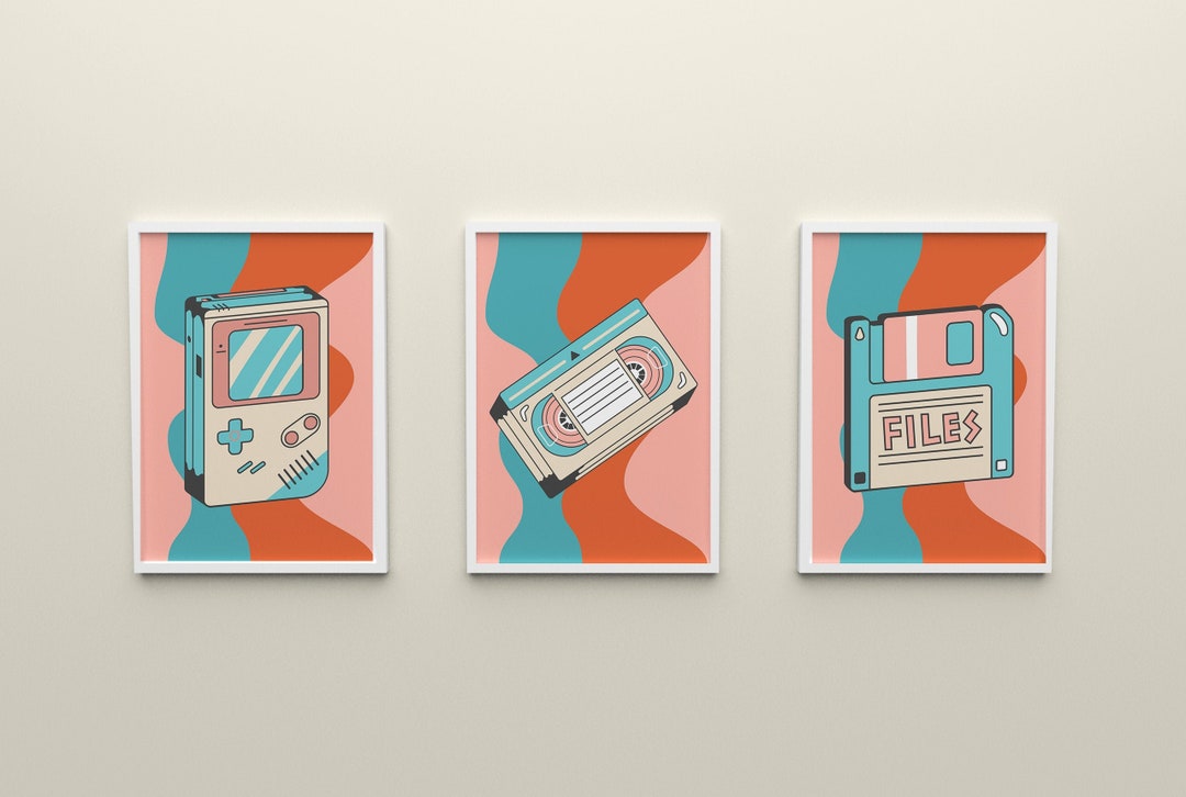 Set von 3 Retro Technik Poster, Gameboy Art Print, Casette Minimalist ...
