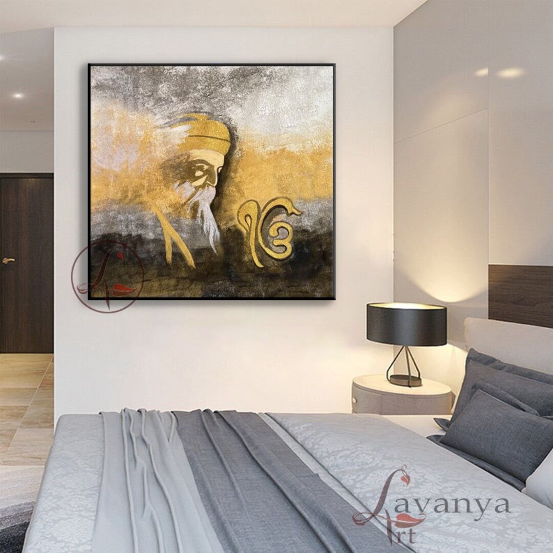 Modern Abstract Guru Nanak Sikh Canvas Painting , Indian Original Guru ...