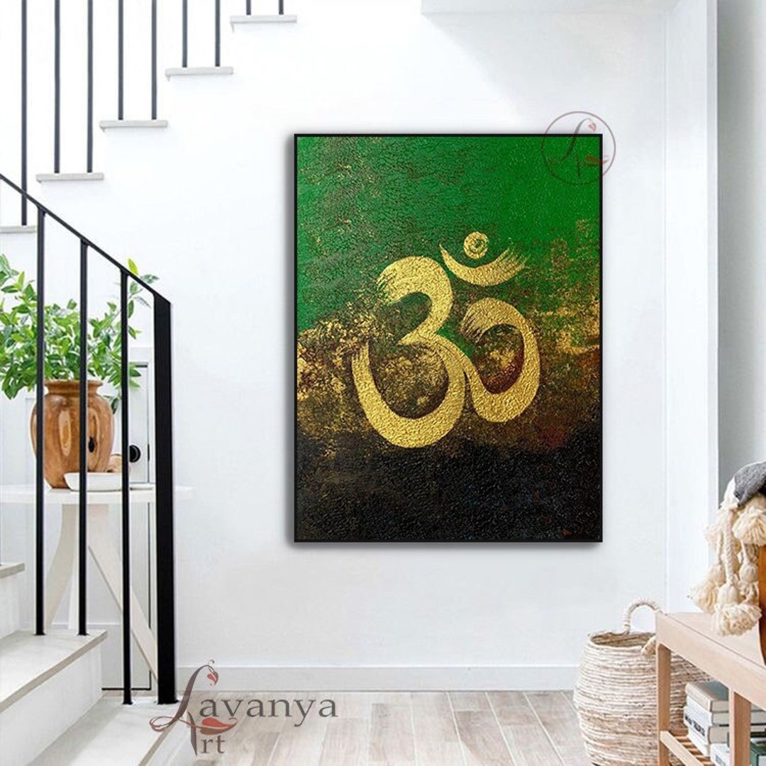 Golden Om Painting Abstract Painting Indian Decor OM Shanthi Minimalist ...