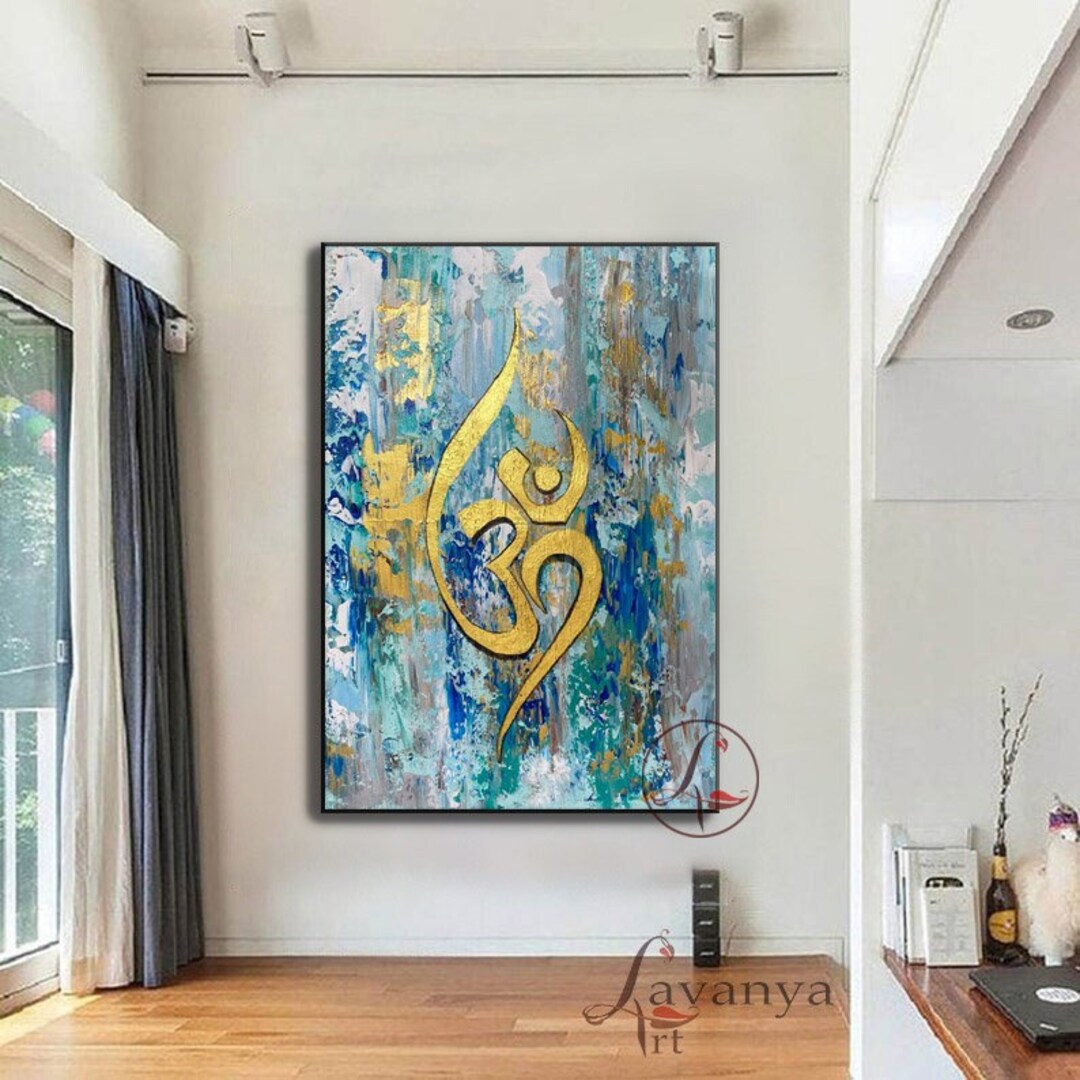 Golden Om Painting Indian Decor Abstract Painting OM Shanthi Minimalist ...