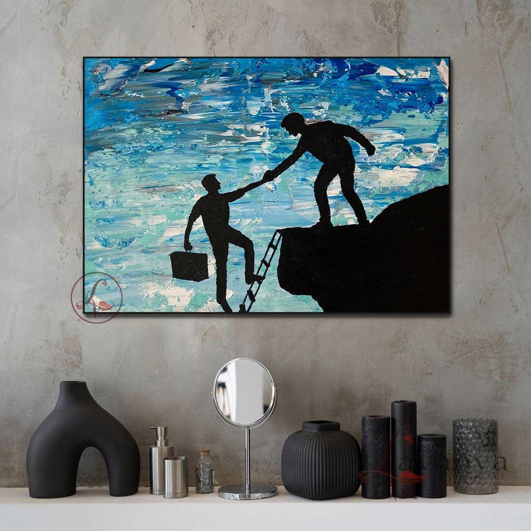 Teamwork Painting: Modern Abstract Art With Gold & Silver Leaf - Etsy