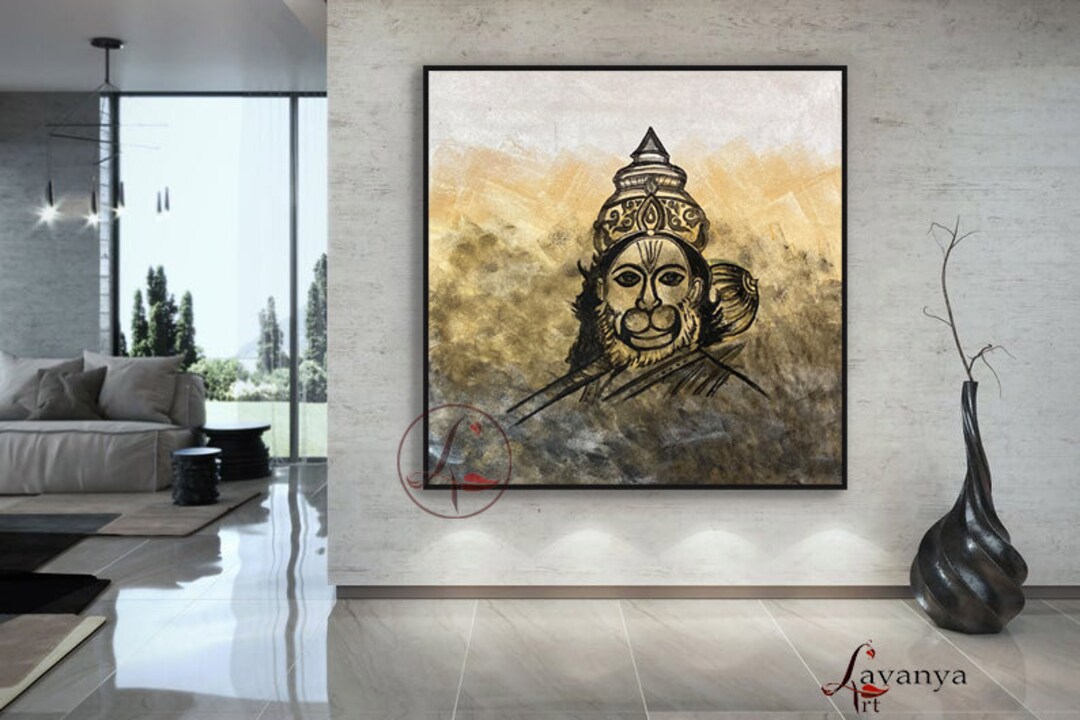 Lord Hanuman Abstract Acrylic Canvas Painting, Canvas Wall Art, Indain ...