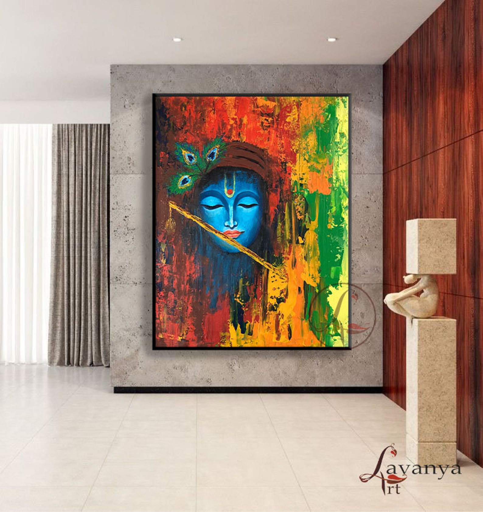 Krishna Painting Modern Indian Art Radha Krishna Asian Art - Etsy