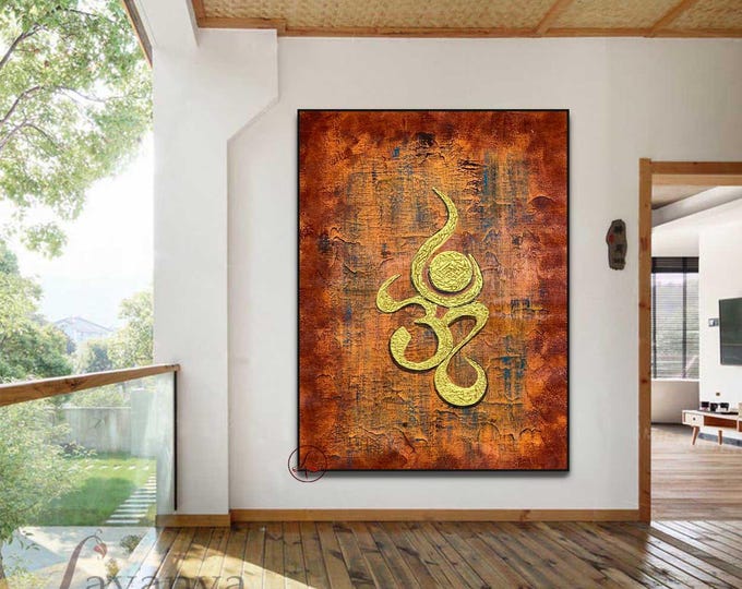 Abstract Indian Om Painting on Canvas | Modern Indian Art | Original Painting | Large Indian ...